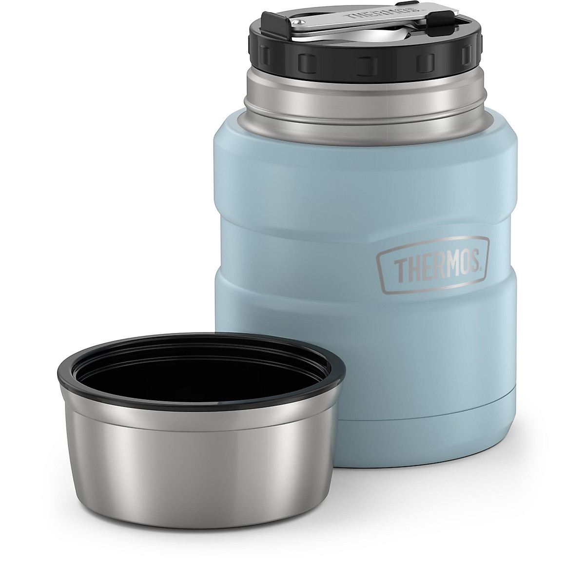 THERMOS Stainless King Vacuum-Insulated Food Jar with Spoon, 16 Ounce, Matte Powder Blue