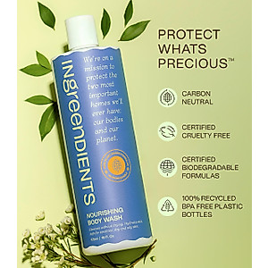 Ingreendients Natural Body Wash With Organic Ingredients - Moisturizing For Dry and Sensitive Skin, Vegan, Cruelty Free, Sulfate Free, Betaine Free (2 x 16 FL. Oz)