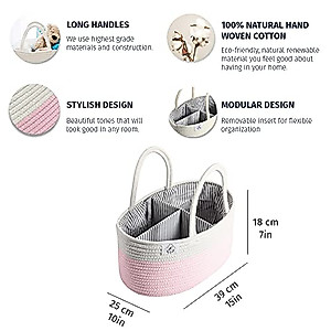 OrganiHaus Pink Diaper Caddy Organizer, Nursery Baskets, Baby Baskets for Storage, Baby Diaper Caddy Organizer for Changing Table, Car Diaper Caddy for Baby Girl and Boy, Baby Shower Basket