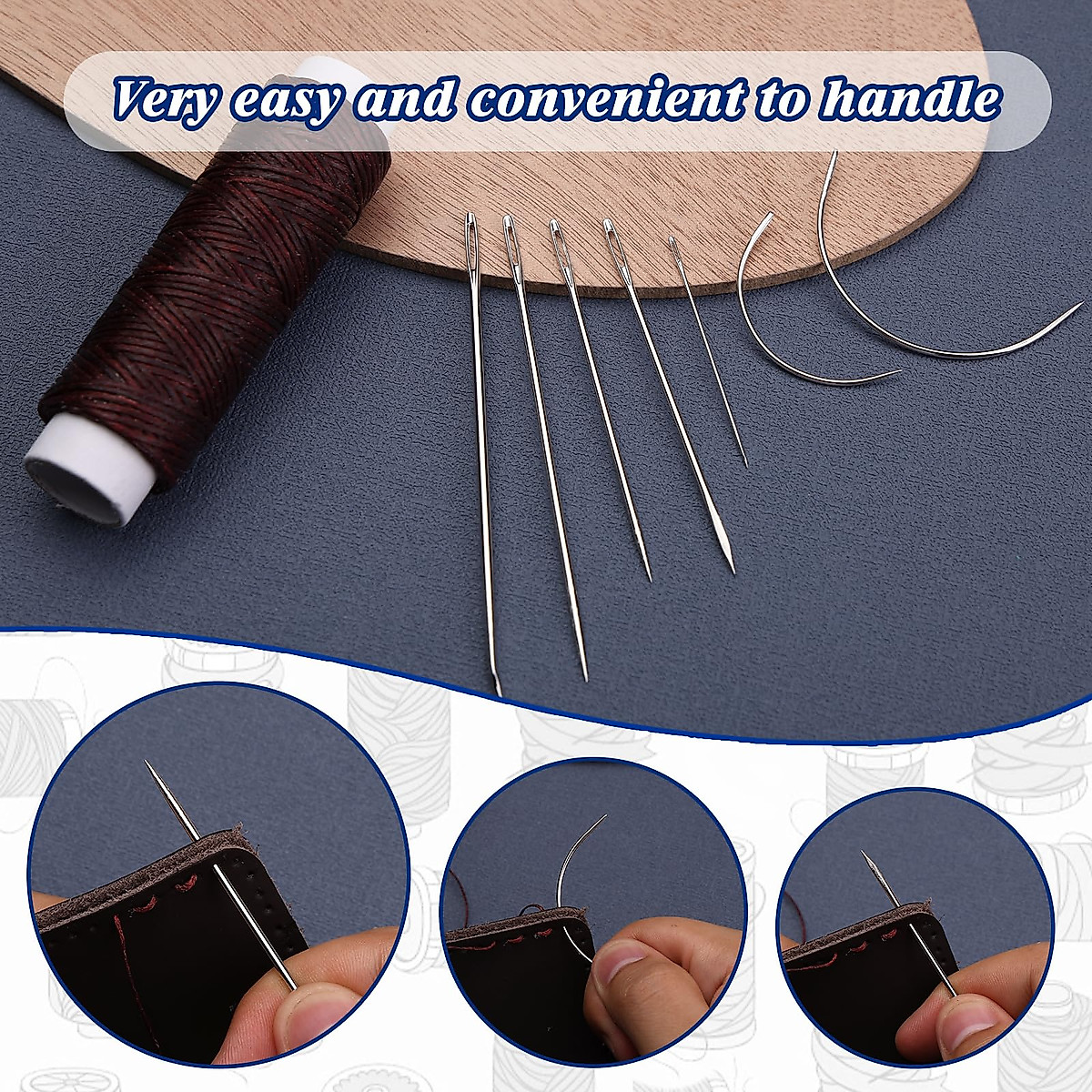 Waxed Thread 32 Yards, Leather Sewing Waxed Thread with Hand Sewing Needles, Leather Sewing Thread Set for Home Upholstery Carpet Leather Canvas Repair and Sewing