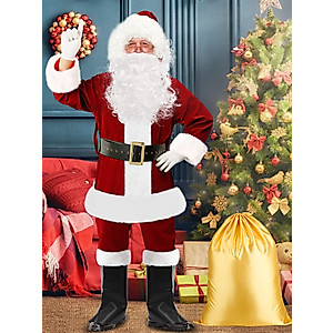 Mojonnie Santa Claus Costume for Men Christmas Santa Suit Adults Men Deluxe Velvet Santa Costume for Men