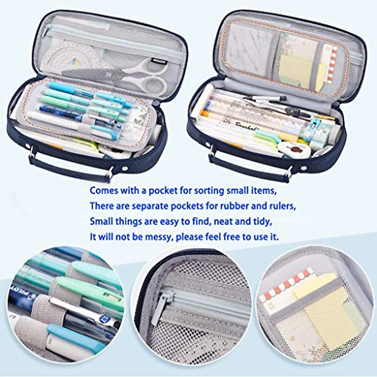 Pen case Pencil case Large capacity Fashionable Pencil case Boys Girls Elementary school students Junior high school students High school students University students For working adults(blue)