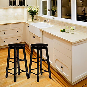 PJ Wood Classic Round Seat 29 Inch Tall Kitchen Counter Bar Stools with 4 Square Legs for Homes, Dining Spaces, and Bars, Black (2 Pack)