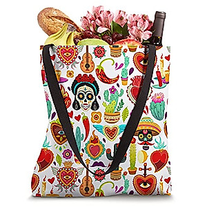 Mexican Red Chilli Pepper Sacred Hearts Sugar Skull Pattern Tote Bag