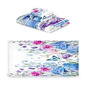 Flradish Watercolor Flowers Butterflies Towels 3 Pack Bath Towels for Bathroom Set Soft Cotton Highly Absorbent Lightweight & Quickdry Towel Set 1 Bath Towel,1 Hand Towel,1 Washclothe