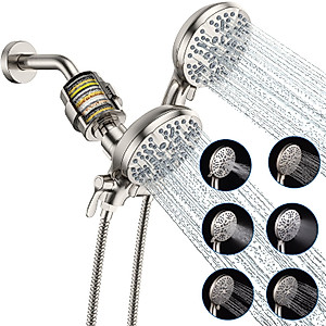 Filtered Shower Head - EMBATHER 7 Settings High Pressure Shower Heads with Handheld Spray Combo, 20 Stages Hard Water Filter Showerhead, Brushed Nickel