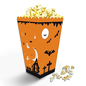Goroar Cute Classic Haunted House Pumpkin Halloween Popcorn Boxes, Set of 12, Halloween Party Favor Popcorn Treat Boxes