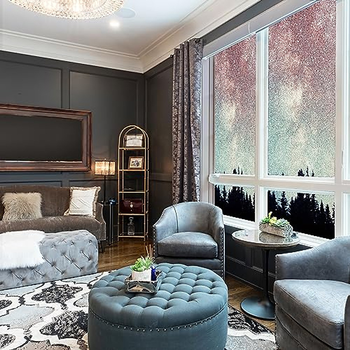 IOACIY Privacy Window Film Frosted Glass Sticker for Home Office Static Anti-UV Window Paper Decorative Window Covering for Bathroom (Universe Outer Space Starry Sky Red Blue-226, 17.7" x 23.6")