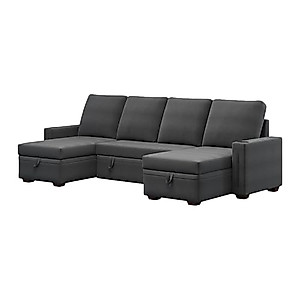 Ball & Cast 96.5" Convertible Sectional Pull Out Couch with Double Storage Chaise&Cup Holders, 4 Seat U-Shaped Sleeper Sofa-Bed w/Removable Cushions for Living Room Apartment Small Spaces, Dark Gray