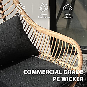 JOIVI 5 Piece Outdoor Patio Furniture Set, PE Rattan Wicker Small Patio Conversation Set Porch Furniture, Cushioned Patio Chairs with Ottomans and Side Table