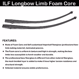 ZSHJGJR Foam Core ILF Longbow Limbs 64inch ILF Limbs 20-50lbs Compatible for 19" Bow Riser for Archery ILF Takedown Longbow Limbs Replacement Right Hand (45lbs)