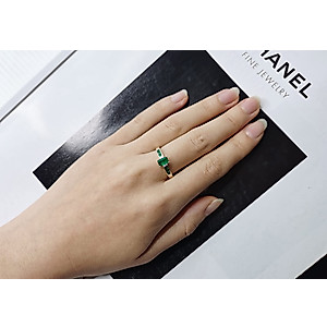 Gin & Grace 14K Yellow Gold Natural Zambian Emerald Ring with Natural Diamonds for women | Ethically, authentically & organically sourced Pear, Square-Cut Emerald hand-crafted jewelry for her.