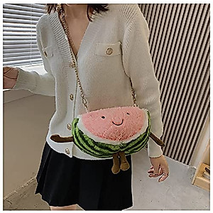 Watermelon Shaped Purse Coco Melon Food Plush Purse Fruit Messenger Bag Crossbody Shoulder Bag Pink, Green, White, Brown, Black