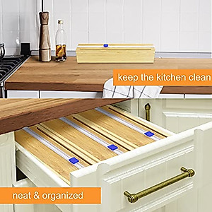 Sizet SIZET Bamboo Wood Plastic Wrap Dispenser with Cutter, Foil and Wax Paper Organizer Dispenser Drawer Compatible Brown 1 box 1 slots 1 box 1 slots 1 box 1 slots