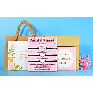 Temulnee 2 Niece Gifts from Auntie Aunt Gifts Matching Bracelets Auntie Two Nieces Gift Heart Love Bracelet from Aunt Jewelry Set for 3 Women Mothers Day Birthday Valentines Day Gifts