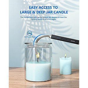 Candle Lighters,Electric Lighter Rechargeable Lighter USB Arc Long Lighter with LED Display, 360° Flexible Neck Flameless Grill for Candle Aromatherapy Camping BBQ Gas Stoves (Black)