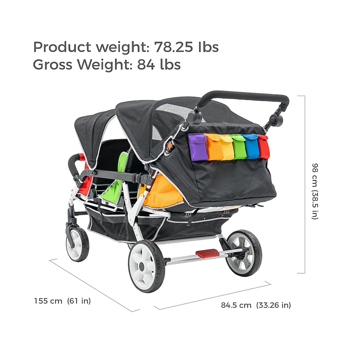 Familidoo H6E 6 seat Baby Stroller- Double Canopy - Daycare Strollers with 5 Point Safety Harness - Backseat footrest Extension for 0 to 36 Months