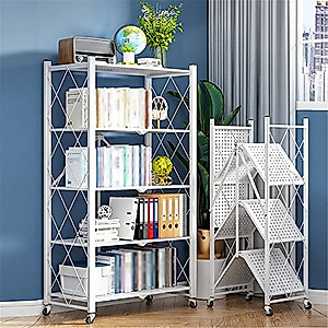NIUYAO 5 Tier Foldable Shelving Unit with Wheels, Freestanding Metal Storage Shelf Heavy Duty Standing Shelves Units for Home Kitchen Bakers Closet Pantry -Black 28" L x 14.4" W x 64.2" H