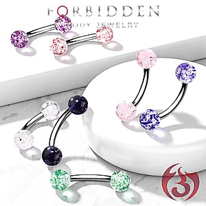Forbidden Body Jewelry 16g 8mm Daith Earring, Eyebrow Ring and Rook Piercing, Surgical Steel, Green Glitter End Balls