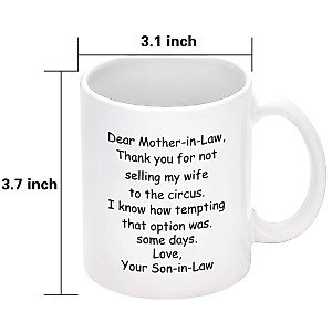YHRJWN Mother In Law Gifts from Son In Law - Dear Mother In Law Mug - Mother Mothers Day Mom Gifts from Son - Birthday Gifts Coffee Mugs for Mom 11Oz Mom Coffee Mug