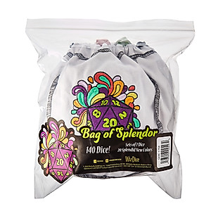 Wiz Dice Bag of Splendor - 140 Polyhedral Dice in 20 Sets - Complete Collection of Series IV Dice in Embroidered Dice Bag - TTRPG Role-Playing Bulk Tabletop RPG Gaming Accessories - D20 D6 D4
