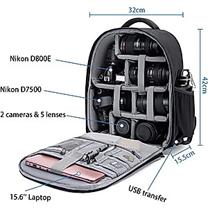 CADeN Camera Backpack Professional DSLR Bag with USB Charging Port Rain Cover, Photography Laptop Backpack for Women Men Waterproof, Camera Case Compatible for Sony Canon Nikon Lens Tripod Accessories