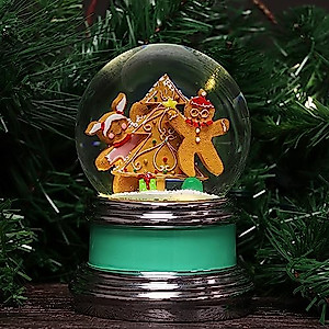 Haute Decor 5.75 Inch Christmas Snowburst Snow Globe with Gingerbread Characters and House, Battery Operated Automatic Snow Fall Timer