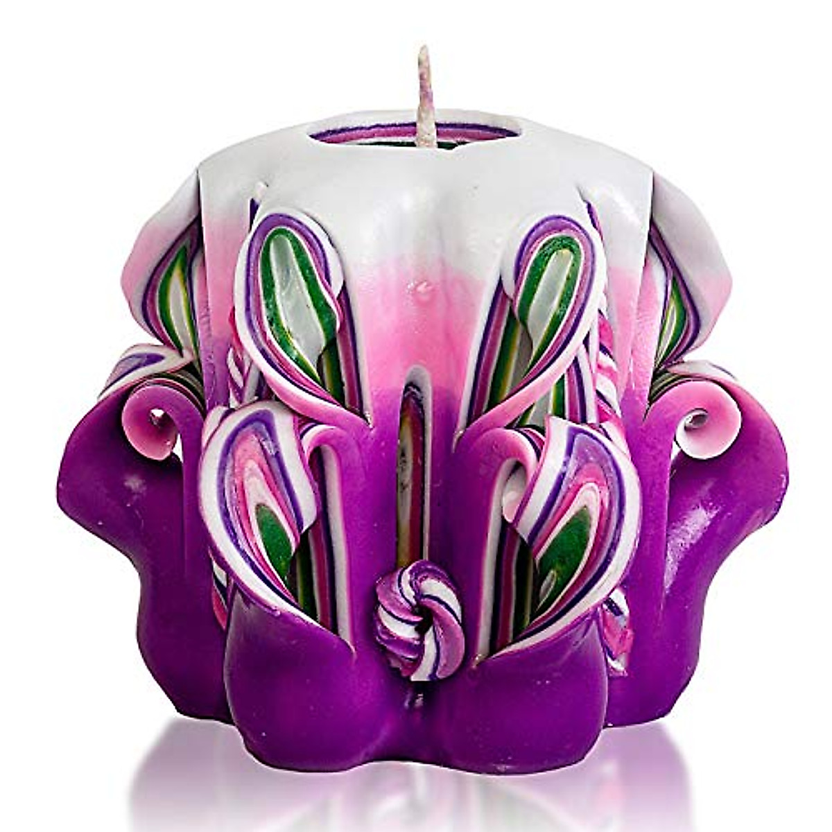 Carved Candles - 2,5 inches Purple Pink Green White - Candles Hand Carved - Hand Carved Unity Candles - Handmade Carved Candles - Flower Candles - Hand Carved Decorative Candles