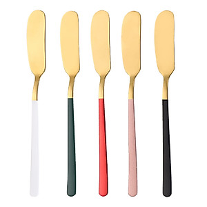 Butter Knife Stainless Steel Cheese Knife Household Butter Spatula, Jam and Dessert Small Scraper，Cheese Butter Spreaders (5Pcs Color mixing)