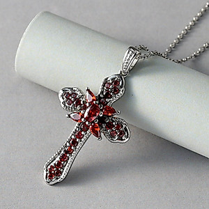 Shop LC Red Cubic Zirconia Cross Pendant Necklace for Women Catholic Jewelry Religious Christian Gifts for Women for Her Stainless Steel Size 20" Ct 3.6 Birthday Gifts