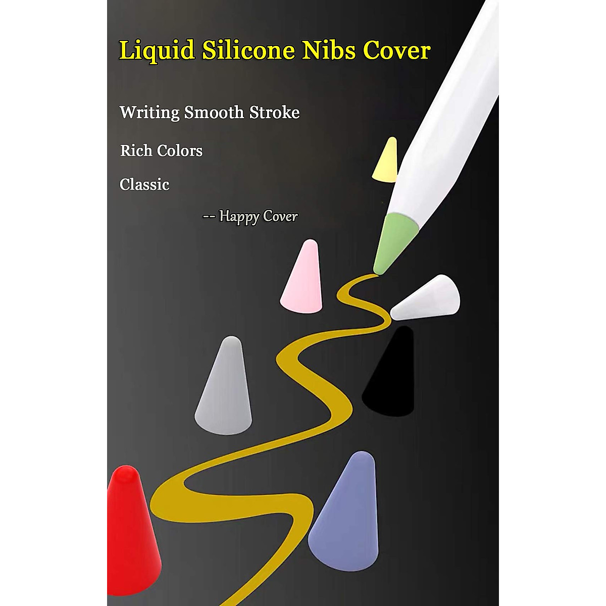 HappyCover Compatible with Apple Pencil Tips, Professional Liquid Silicone Nibs Cover Replacement for 1st & 2nd Gen, Writing Anti-Slip Protective Case for Apple iPad Pencil. (Black)