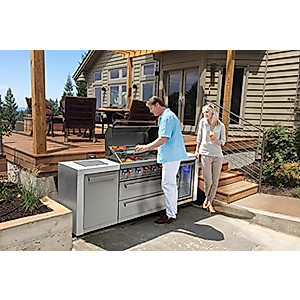 Mont Alpi MAi805-DFC 44-inch 6-Burner 115000 BTU Deluxe Stainless Steel Island Outdoor Kitchen Gas Barbecue Grill+ Fridge Cabinet + Granite Countertops and Sides + Infrared Side Burner