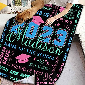 YFgohighhh Customized Throw Blanket Cozy Fleece Blue, Pink Graduate 2023 for Graduation Baby Mother Father Adult Friends Lovers Dog Pets-32"x48"