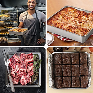 DOBADN Stainless Steel Baking Pan 2 Pcs, 9 Inch Square Roaster Oven Cookie Sheet Barbeque Grilling Pan for Baking Breads Cake, Grilling Chicken, Vegetables, Dishwasher Safe