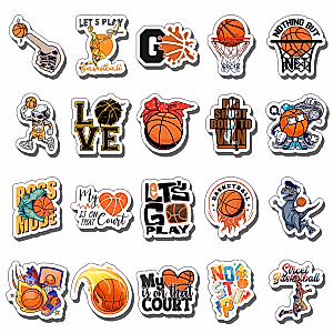 GOLEEX 20 Pack Pcs Waterproof Vinyl Basketball Stickers Items for Boys Men Kids Funny Craft Gifts for Scrapbooking Laptop Helmet Cars Bottles Sports Players Decals Sticker Packs