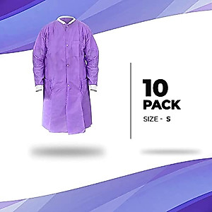 AMZ Medical Supply Disposable Lab Coat Small, Pack of 10 Purple Disposable Lab Coats for Adults, 45 gsm SMS Painting Lab Coat Disposable with 3 Pockets, Snaps, Cuffs, Unisex Lab Coats Disposable