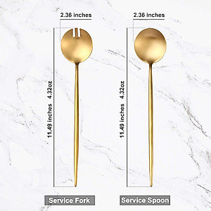 Lemeya Gold Salad Serving Utensils,Serving Spoons Stainless Steel,2Pcs Long Handle Salad Servers 11.42 Inch,Salad Utensils for Serving,Matte Finish,Dishwasher Safe