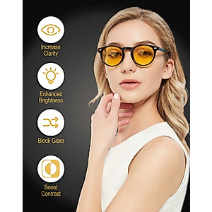 LVIOE Night Driving Glasses Ultralight Round Yellow Polarized Night Vision Glasses Ideal for Low Light Conditions LN576
