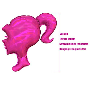 CYMYLAR 2Pcs Pink Girls Head Balloons, 28in, 224in, 1 Roll 32ft Balloon Ribbon for Birthday Party Decorations