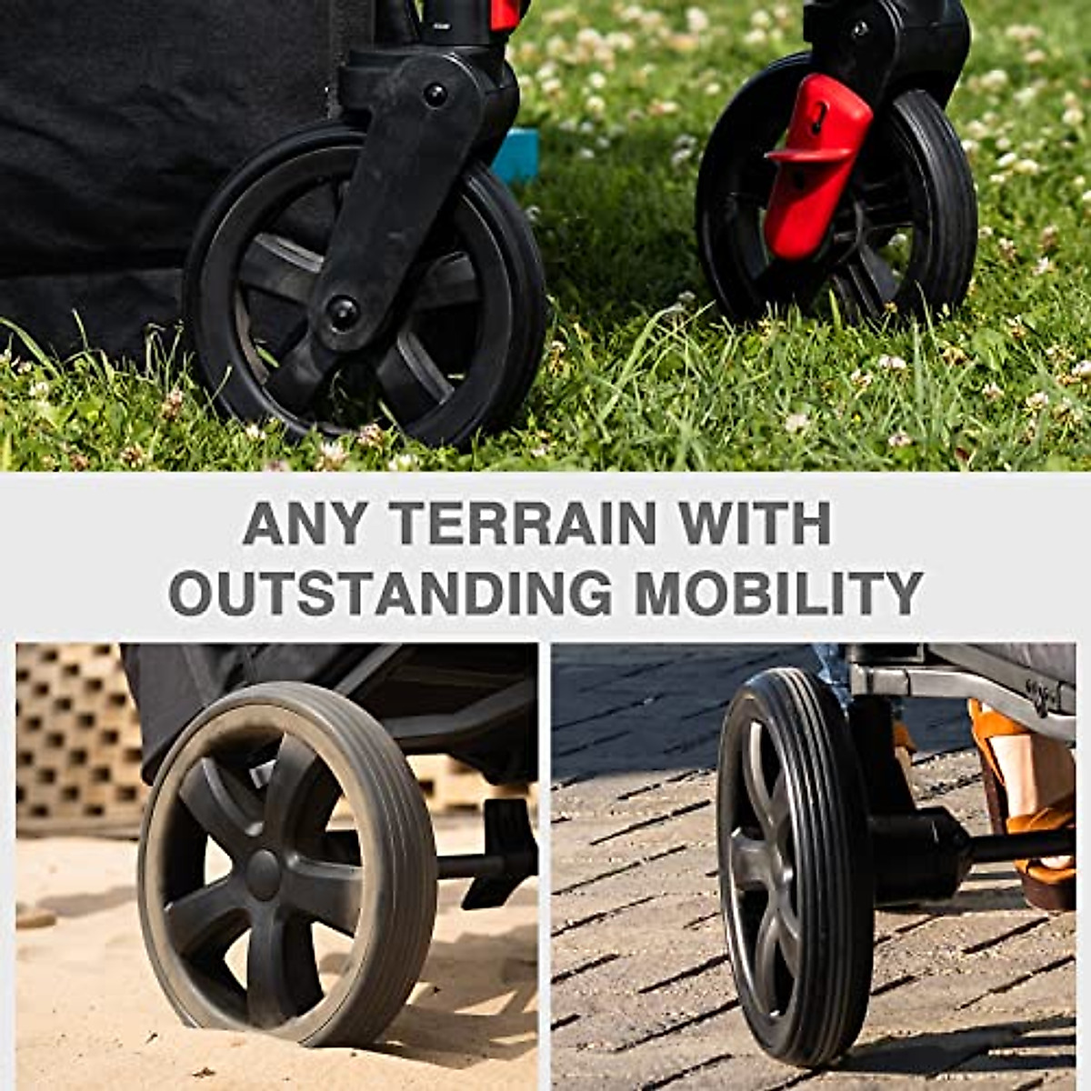 EVER ADVANCED Side-Unzip Wagon Stroller for 2 Kids, Push Pull Stroller with Adjustable Handle-Bar, Easy Access Front Zipper Door, 5-Point Harness Removable UV-Protection Canopy Shock-Absorbing Wheels