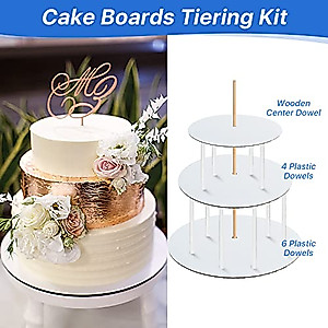 Akamino 230 PCS Cake Boards Tiering Kit, 12 Inch,10 Inch, 8 Inch, 6 Inch Round Cake Cardboard, Parchment Paper Rounds with Wooden Dowels and Straw Dowels for Wedding Birthday Party (White)