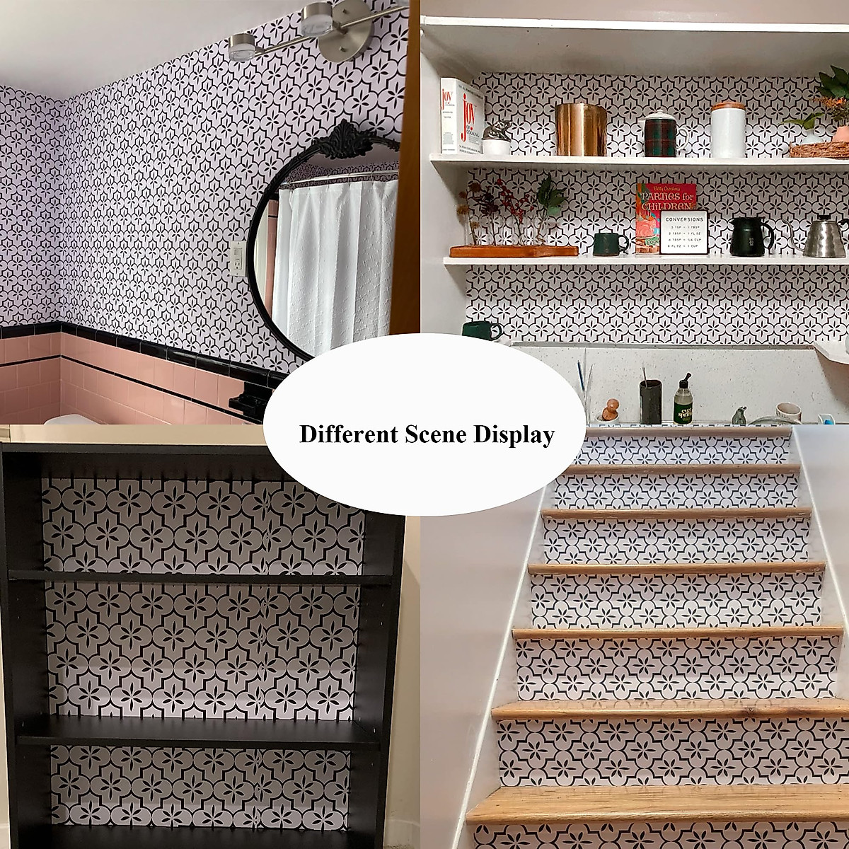 GloryTik Black Contact Paper Trellis Wallpaper White and Black Geometry Pattern Peel and Stick Wallpaper Self-Adhesive Removable Wallpaper White Modern for Cabinet Drawer Lining Wall Decor 17.7"X118"