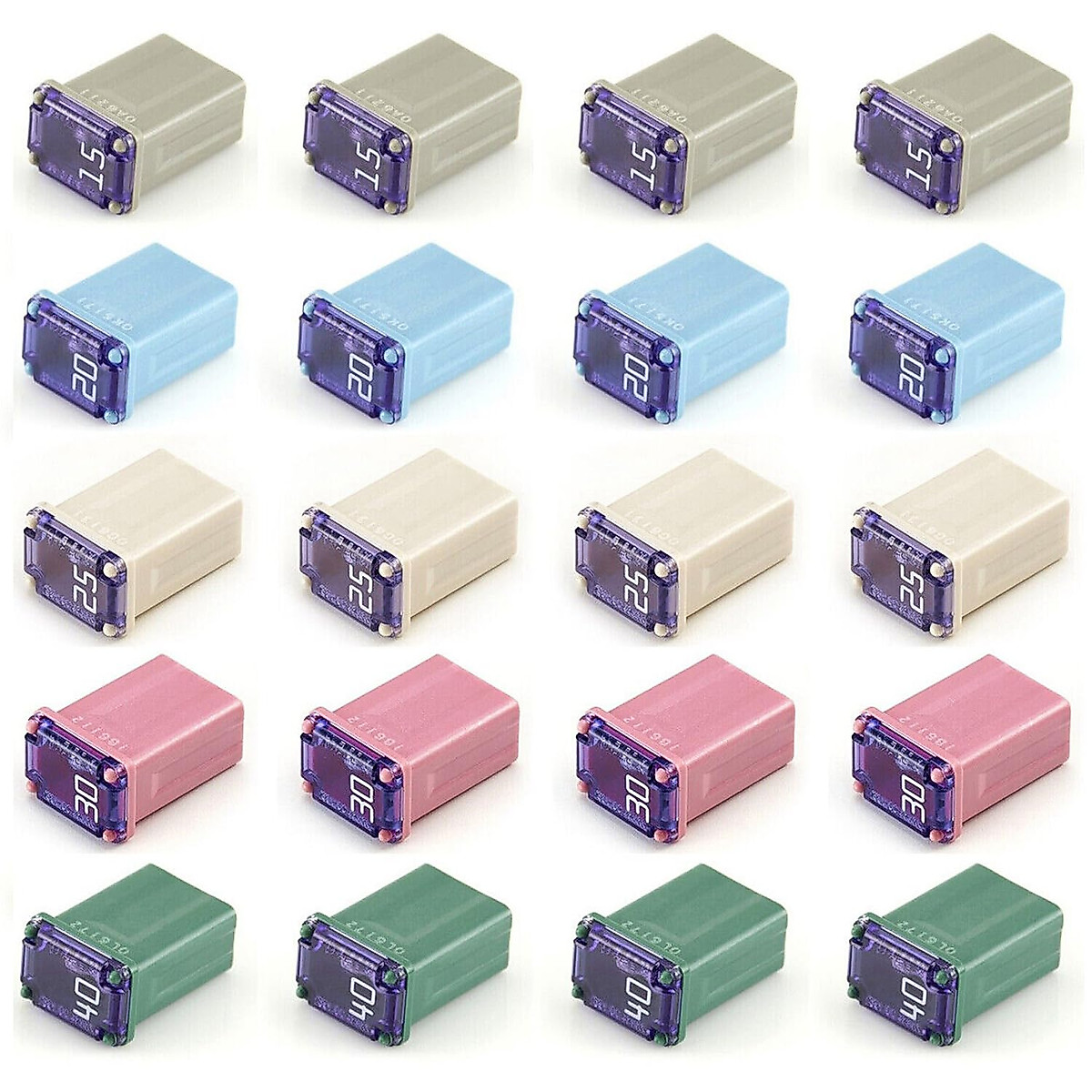 Thxsoon 20 Pack Car Micro Cartridge Fuses Kit, 32V 15amp 20amp 25amp 30amp 40amp, FMM Fuses MCASE Type,Slow Blow Fuse for Cars, Trucks, and SUV - 15A/20A/25A/30A/40A Each 4pcs, with Storage Box