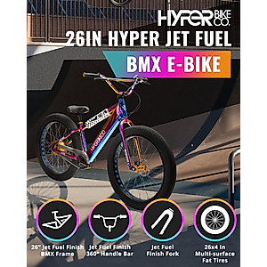 Hyper E-Ride BMX Fat Tire Electric Bike. 250w, 36v Battery, 26 X Inch Fat Tire Ebike with Pedal Assist, Single Speed, Front and Rear Disc Brakes, BMX Frame. Electric Bicycle for Adults. (Jet Fuel)