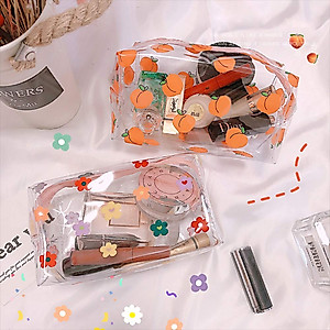 Cute Crystal Clear Cosmetic Bags, Travel Toiletry Clear Makeup Bags, Portable Makeup Brushes Kit Storage Bag, Waterproof Cartoon Organization For Women Girls (Floral)