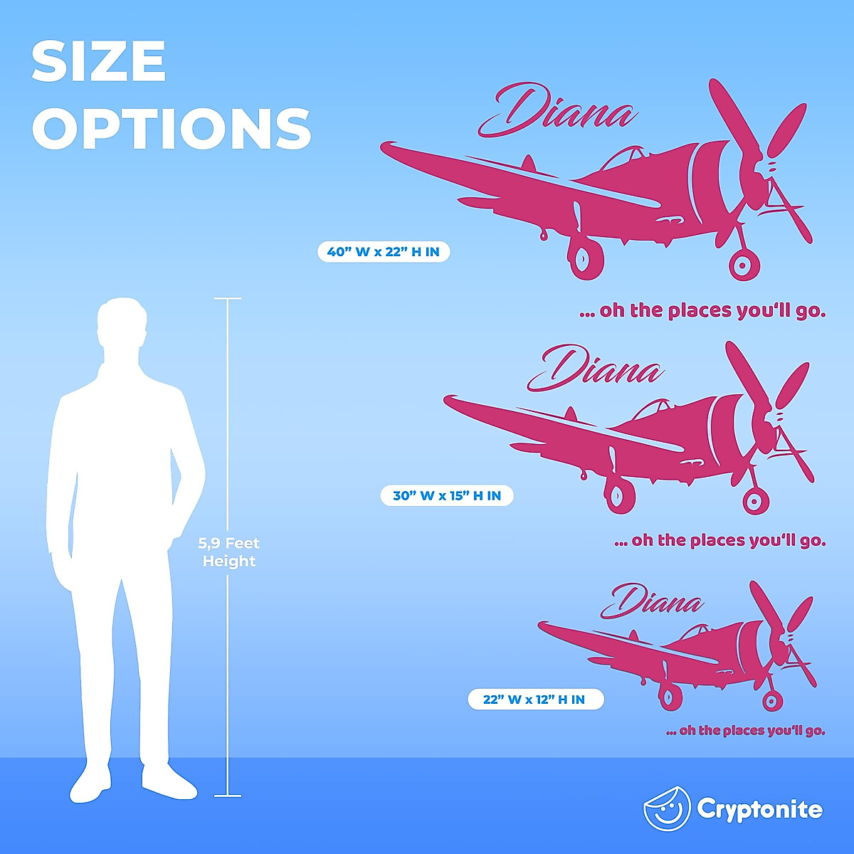 Custom Name Transportation Theme - Airplane in The Sky for My Baby - Baby Boy/Girl - Wall Decal Nursery for Home Bedroom Children (AM) (Wide 40" x 22" Height)