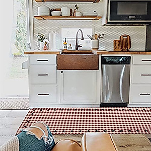 Libaoge Kitchen Mat Rug 1 PCS Country Star Berry Red Buffalo Plaid Runner Rug Anti-Fatigue Comfort Memory Foam Standing Mat Non-Slip Floor Door Mat for Bathroom Bedroom 16x47in