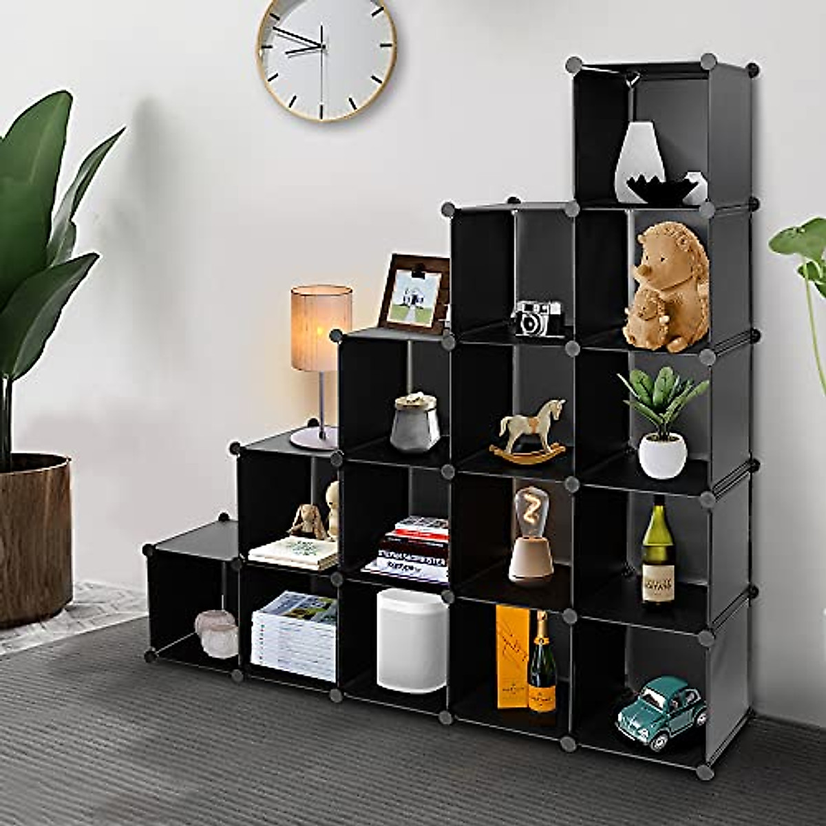 ZENY Cube Storage Organizer, 16-Cube Closet Organizer Storage Shelves, Modular Bookcase, DIY Plastic Modular Closet Cabinet, Book Shelf for Bedroom Living Room Office, Black
