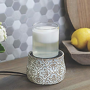 CANDLE WARMERS ETC 2-in-1 Deluxe Candle and Wax Fragrance Warmer with LED Light and Auto Shut Off for Timed Candle Warming, Bronze Floral