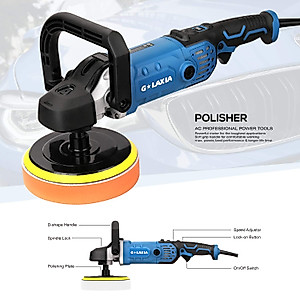G LAXIA 7-inch Polisher, 10.8Amp Buffer Polisher with 6 Variable Speeds 600-3500RPM, Detachable Handle, 3 Pads for Car Polishing and Waxing